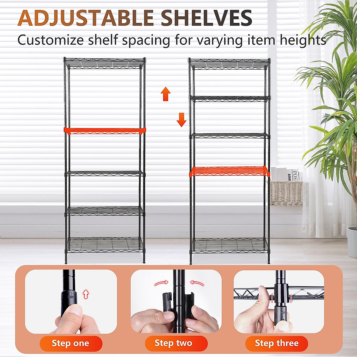 FDW Shelves,Wire Shelving Utility Storage Shelves Shelving Unit NSF Certified Height Adjustable Metal 5 Tier Shelves Easy Assembly 24" L x 14" W x 60" H,Black