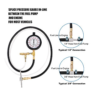 JIFETOR Fuel Injection Pump Pressure Tester Gauge Kit, Car Gasoline Gas Fuel Oil Injector Test Manometer Tool Set 0-140PSI, Universal for Auto Truck SUV Motorcycle ATV RV SUV