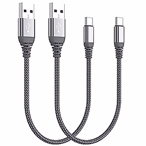 Short USB C Cable(0.5ft 2-Pack),USB Type C Charger Nylon Braided Fast Charging Cord Compatible Samsung Galaxy S10+ S9 S8 Plus,Note 9 8,LG G6 G7 V35,Pixel 2 XL,Perfect Size for Power Bank (Grey)