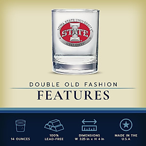 Heritage Pewter Iowa State Double Old Fashioned Glass | Double Rocks Glass 14 OZ for Liquor | Expertly Crafted Pewter Glass