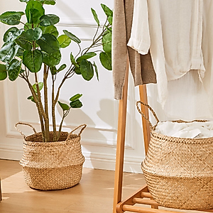 VILSSOVY Seagrass Plant Basket, Wicker Woven Laundry Basket, Basket Planter for Plants Indoor, Large Wicker Plant Baskets, Seagrass Baskets for Plants(15.75" Diameter x 13.39" Height)