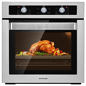 Single Wall Oven, thermomate 24" Built-in Electric Oven with 5 Cooking Functions, 2.79 Cu.ft. Electric Wall Ovens with Stainless Steel Finish, Mechanical Knobs Control, ETL Certified