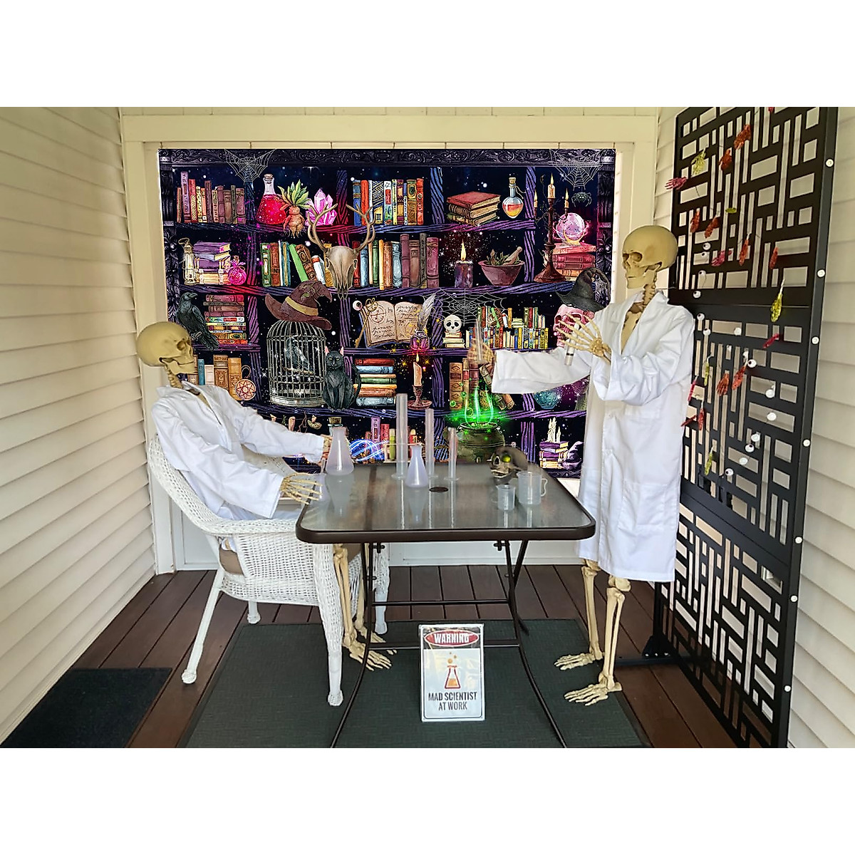 Halloween Chemistry Laboratory Backdrop 7x5FT Mad Scientist Laboratory Banner Skull Poison Apothecary Magical Bookshelf Background for Kids Halloween Party Decorations Supplies Photo Props