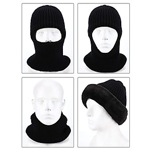 Winter Ski Mask for Men Knitted Full Face Mask Balaclava Hats 1 Hole Winter Ski Mask Fleece for Men Women Favors (Black, Medium)