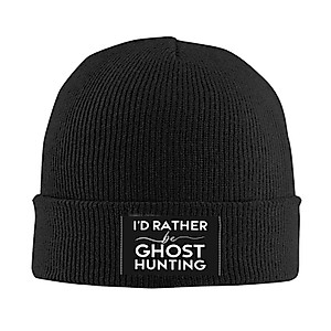 YvoneDBrownn I'd Rather Be Ghost Hunting Knit Beanie Hats for Women Men - Warm Cozy Winter Hats,Cuffed Skull Cap Black