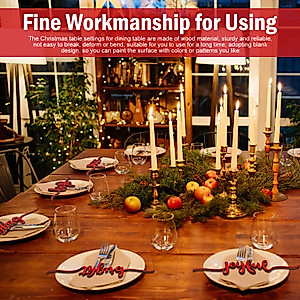 12 Pcs 6 Styles Place Cards for Christmas Table Wood Signs Decor Wood Word Cutouts Winter Dining Table Plate Ornament Rustic Wooden Decor for Table, Merry, Believe, Bright, Peace, Joyful and Noel