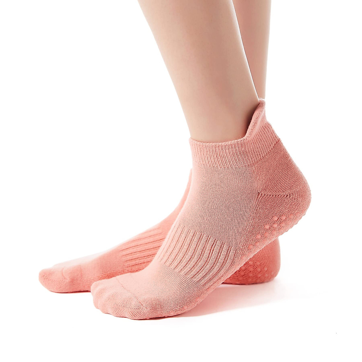 Zando Pilates Socks Non Slip Barre Socks for Women Anti Slip Hospital Socks With Grips For Women Cozy Yoga Socks Gripper Socks Black Compression Non Skid Ankle Socks Running 3/Black Grey Pink One Size