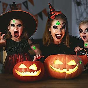 Halloween Temporary Tattoos for Kids, Waterproof Fake Tattoos Stickers, Glow in Dark Tattoos, 140 PCS Halloween Pumpkin Ghost Devil Skull Vampire, Luminous Tattoo Sticker for Halloween Party Supplies