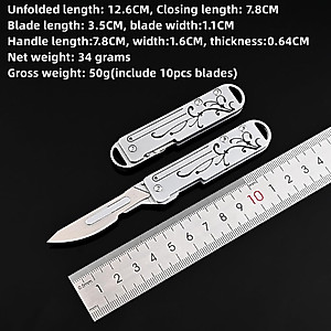 SZHOWORLD Folding Scalpel Knife, Pocket Knife for Men, Small Keychain Knife, Slim Folding Razor Knives with 10pcs #24 Replaceable Blades, EDC Utility knife, Surgical Knives for Outdoor Skinning