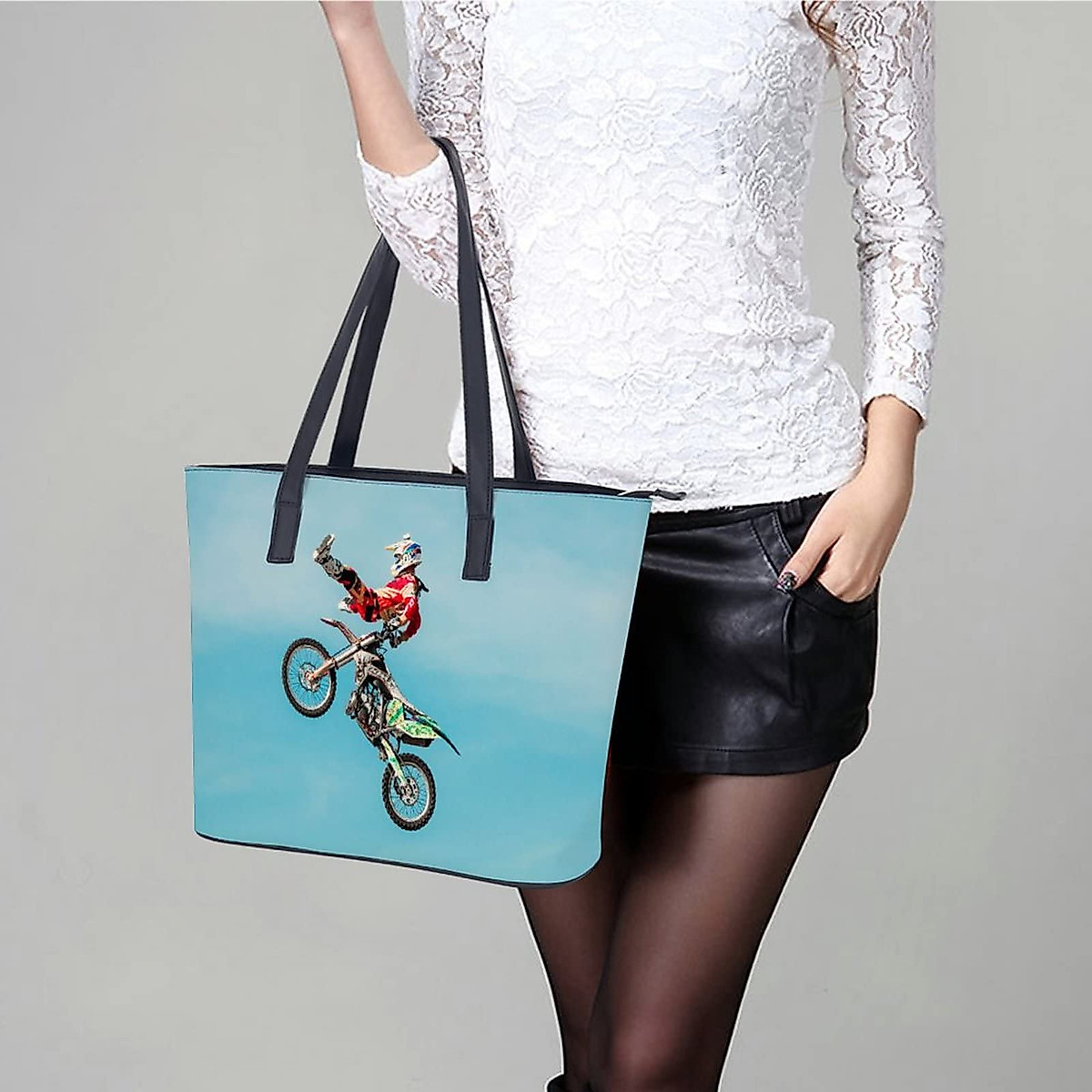 Womens Handbag Motorcycle Motocross Leather Tote Bag Top Handle Satchel Bags For Lady