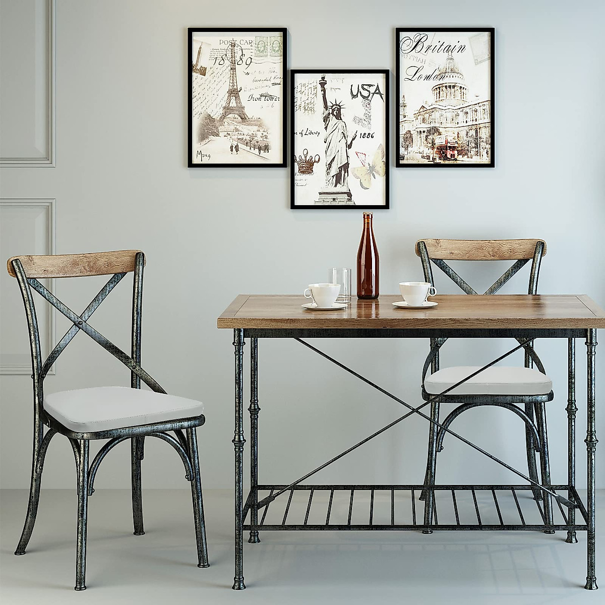 BUYUE 14" Metal Chair Cushions with Magnetic Set of 4, Luxury PU Leather Waterproof Anti-Slip Seat Pads for Kitchen Cafe Dining Bistro Stackable Chairs (U-Shape, Light Gray, 4)