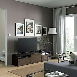 TV Unit with Drawers and Door,Black-Brown/Selsviken high-Gloss/Brown, 70 7/8x16 1/2x15 3/8 "