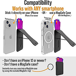 Scooch MagSafe Wallet for Men and Women [MagWallet] for iPhone with Phone Stand and Phone Grip [Car Mount Compatible] Hidden Wallet, Holds 3 to 4 Cards, 5-in-1 MagSafe Card Holder (Black)