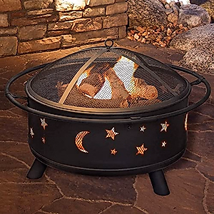 LEAYAN Garden Fire Pit Grill Bowl Grill Barbecue Rack 30" Fire Pit,Outdoor Bonfire Wood Burning Fire Pits w/Spark Screen Large Steel Patio Fireplace for Backyard Garden Beach Camping Park