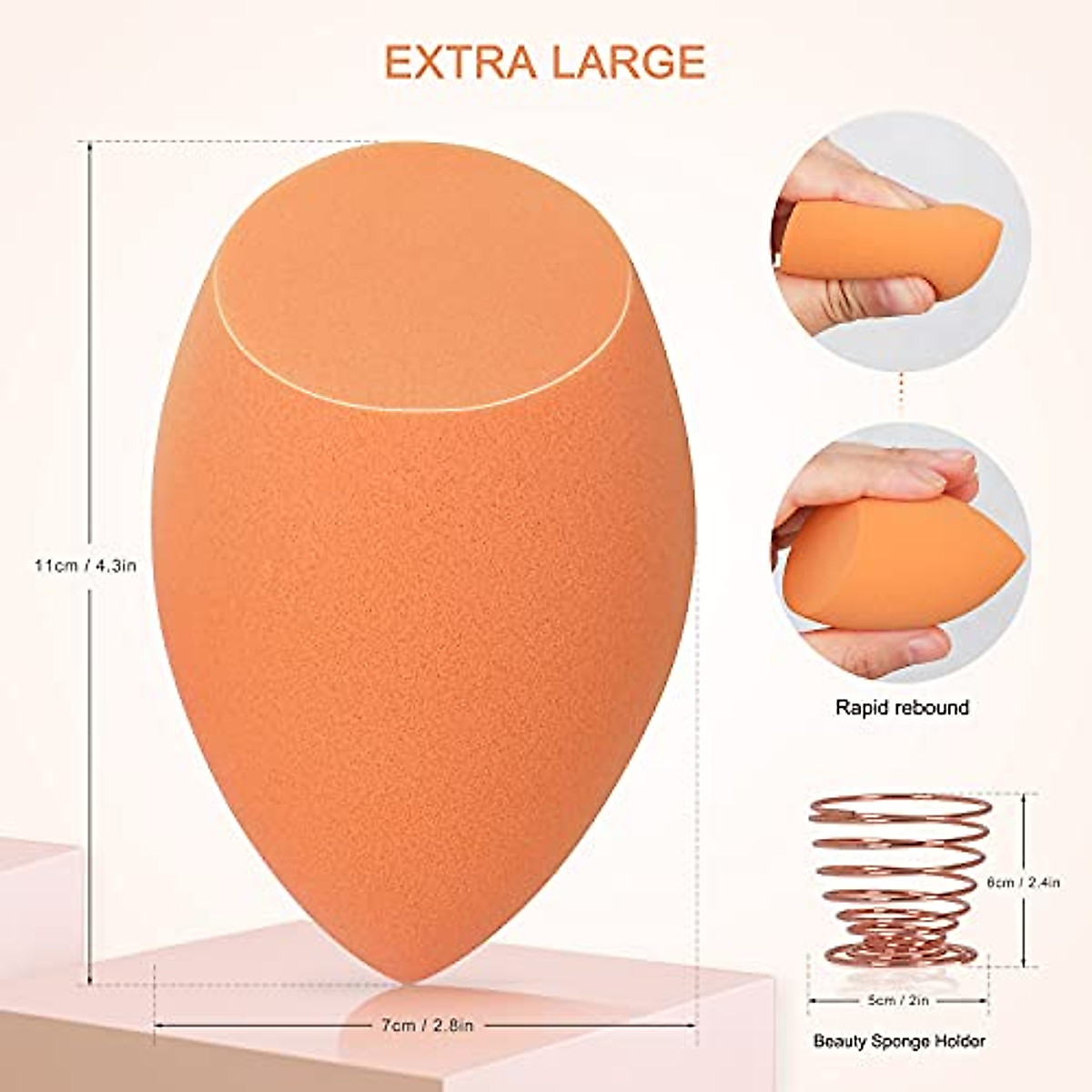 XL EXTRA LARGE Make Up Beauty Sponges Blender-Product contains: 1x Small(8cm) 1xExtra Large(11cm) and 2 Sponge Holder-for Face Body, Blush Cream, Liquid Foundation Powder Application, Ivory