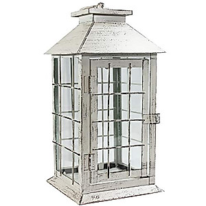 Seraphic Country Style Farmhouse Rustic Decorative Metal Lanterns with Flickering Flameless LED Candle, White