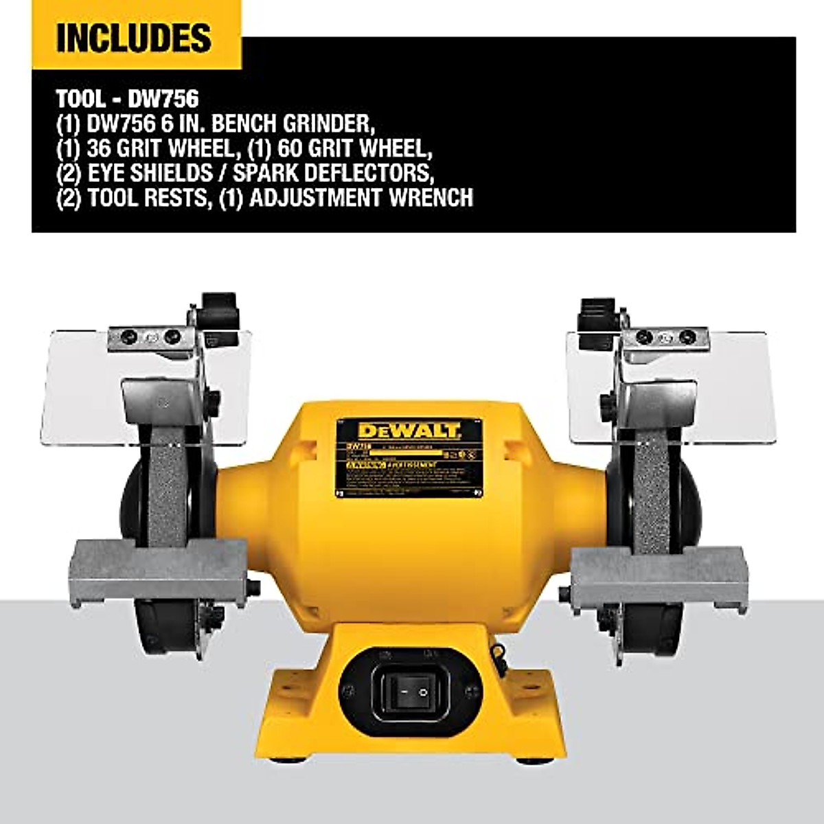 DEWALT Bench Grinder, 6 Inch, 3/4 HP, 3,600 RPM For Larger Grinding Applications(DW756)