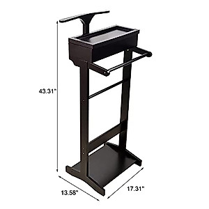 Sardoxx Valet Stand For Man, Father's Day Gift, Black Wood Suit Valet Stand, Clothes Stand With Top Tray, Shoe Rack, Lidded Storage, Used In Entryway Office Living Room, 17" L x 13.6" W x 43" H