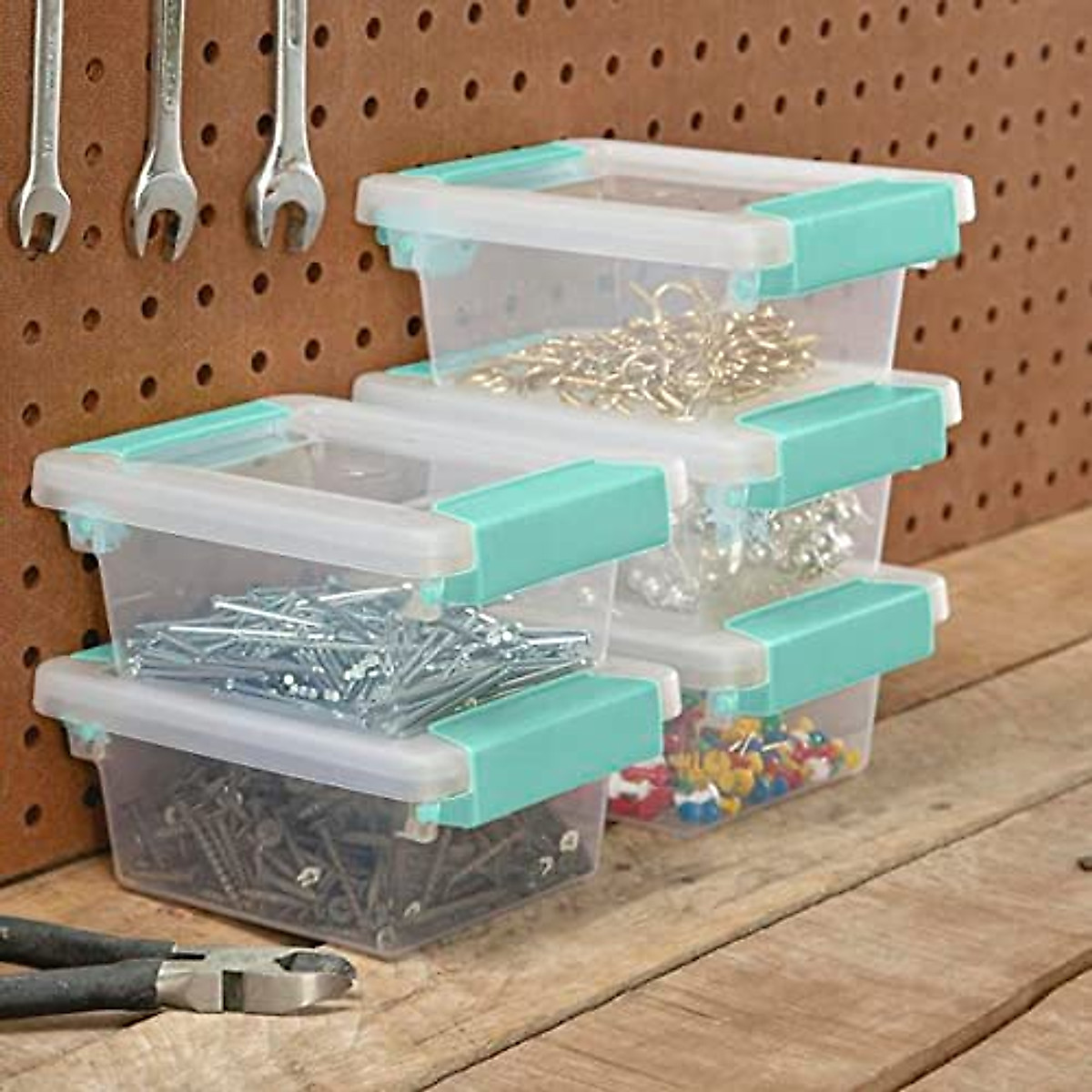 Sterilite Plastic Miniature Clip Storage Box Container with Latching Lid for Home, Office, Workspace, and Utility Space Organization, 12 Pack