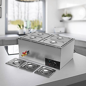 4 Pan Commercial Food Warmer, 19.2 QT Steam Table Food Warmer,600W Warmers for Food Trays Buffet with 86-185°F Temp Control,Steam Table with Lid and Tap for Catering and Restaurants,Silver