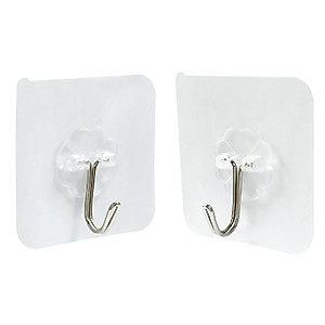 Moicstiy Adhesive Hooks Heavy Duty Self Adhesive Wall Hooks Transparent Waterproof Reusable Seamless Sticky Hooks for Kitchens, Bathroom, Office(60 Pcs)