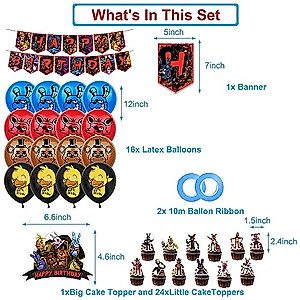 Birthday Party Supplies For Five Nights at Freddy's, Party Decorations For Five Nights at Freddy's- big Cake Topper - 24 Cupcake Toppers - 16 Balloons -Banner