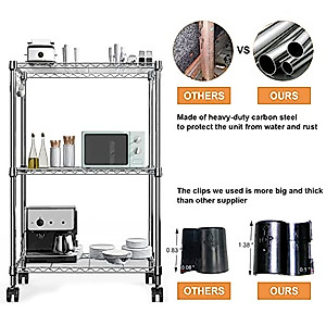 Storage Shelves, 3 Tier Shelf Adjustable Wire Shelving Unit, Sturdy Steel Metal Shelves Heavy Duty Shelving Rolling Cart with Casters for Garage, Kitchen, Living Room, Bathroom, 23.6L X 13.8W X 35.4H
