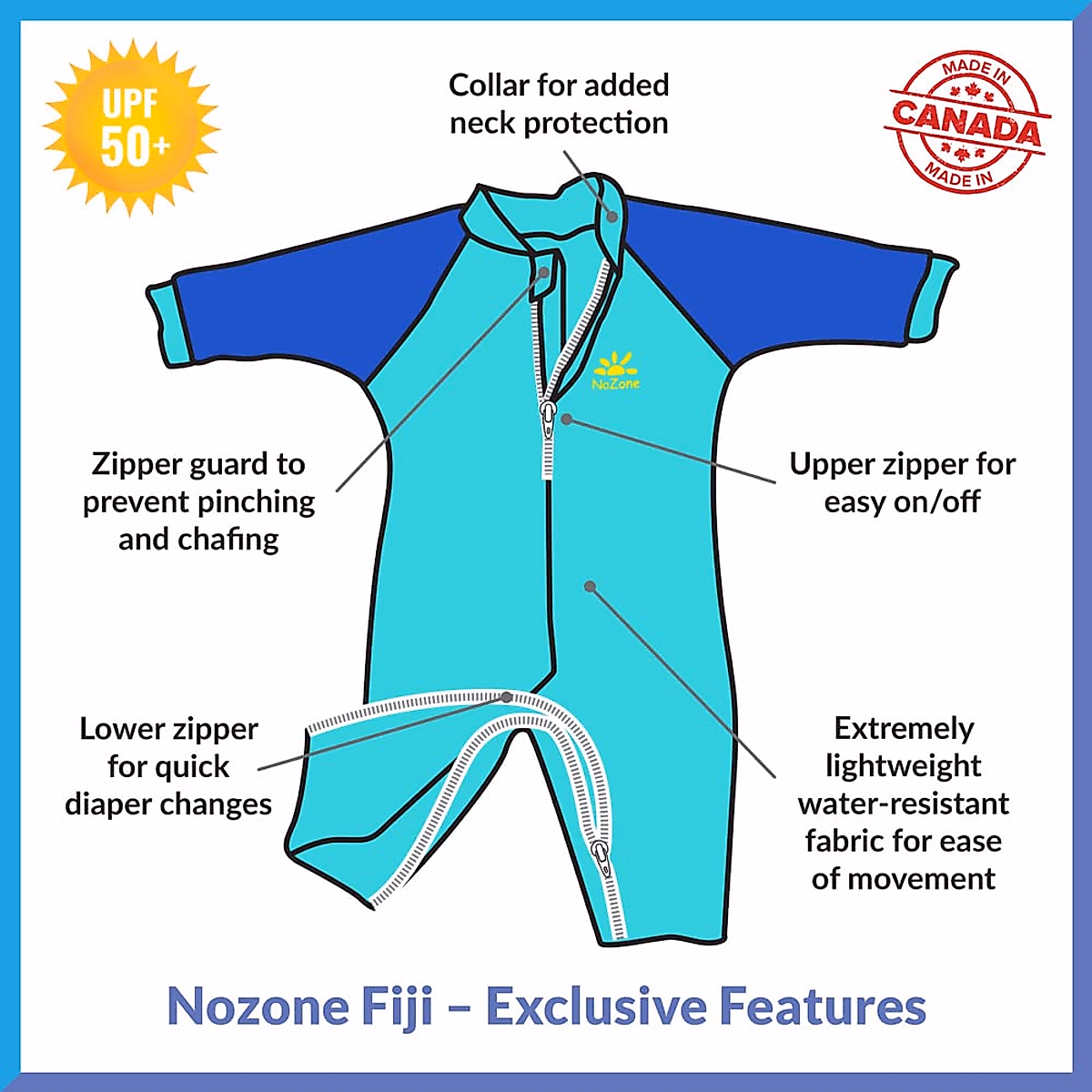 Nozone Fiji Sun Protective Baby Swimsuit in Aquatic/Blue, 0-6 Months