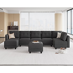 LLappuil Oversized Velvet Modular Sofa 10 Seater U Shaped Sectional with Storage Waterproof, Anti-Scratch Sectional Couch with Reversible Chaise, Grey Brown