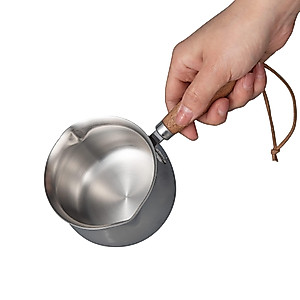 IMEEA Mini Milk Warmer Pot 8.5oz/250ml Butter Warmer 18/10 Tri-Ply Stainless Steel Small Milk Saucepan with Wood Handle
