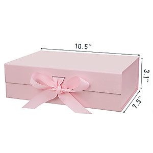 DaiUni 10.5"X7.5"X3.1" Pink Magnetic Gift Box with Lid and Ribbon for Presents