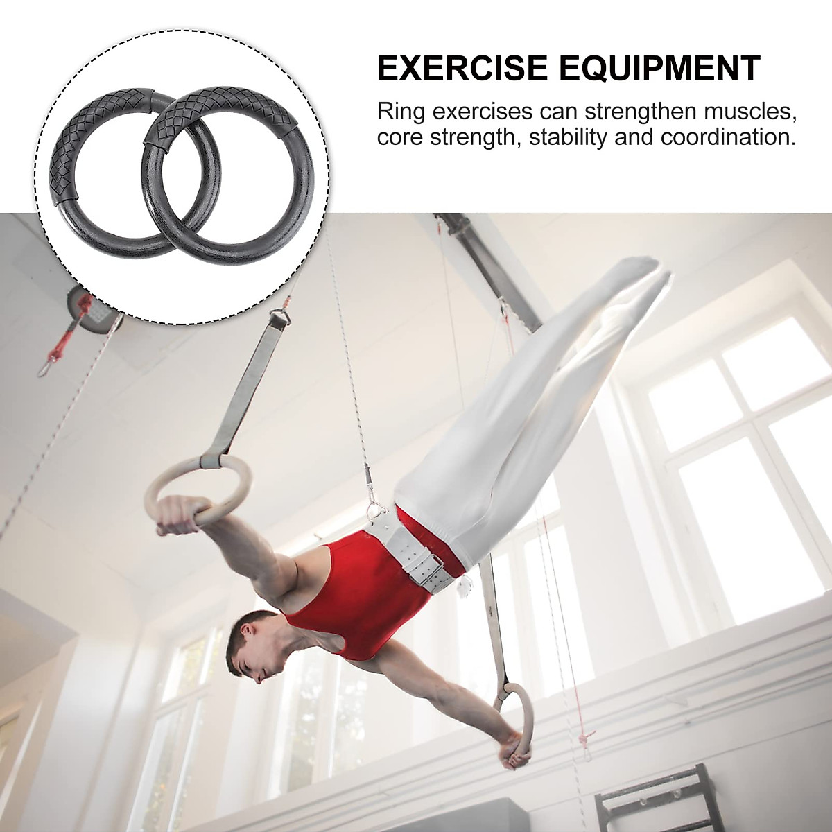 NOLITOY Gymnastic Rings Gymnastic Rings, Pull Up Exercise Rings Non- Slip Training Rings for Home Gym Full Body Workout Exercise Rings