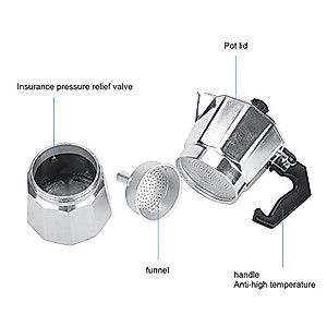 Stovetop Espresso Maker Moka Pot Italian Espresso Greca Coffee Maker 2 Cup 100ml Aluminum Stove Top Coffee Home Office Use Gift for Friends for Italian Espresso Cappuccino Latte Silver