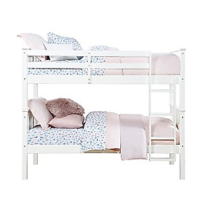 Dorel Living Dylan Kids Bunk Beds, with Guard Rail and Ladder, Wood, Twin Over Twin, White