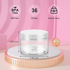 Loretoy 36 Pack 4 OZ Plastic Jars with Lids, BPA Free, Reusable, Refillable Transparent Cosmetic Containers for Bath Salts, Cosmetics, Powders, Beauty Product and Small Accessories - White
