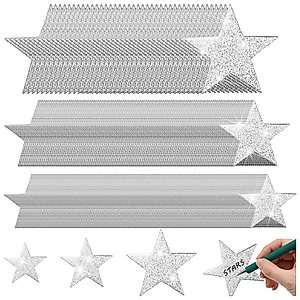 Yeaqee 360 PCS Glitter Star Cutouts Paper Confetti Star Cutouts Star Decorations Wall Decor for Bulletin Board Stars Classroom Wall Movie Night Party Decoration Supply 3 Assorted Sizes (Silver)