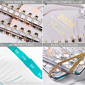2024 Planner - January 2024 - December 2024, Weekly & Monthly Planner with Tabs, 6.3" x 8.4", Hardcover with Back Pocket + Thick Paper + Twin-Wire Binding - Gray