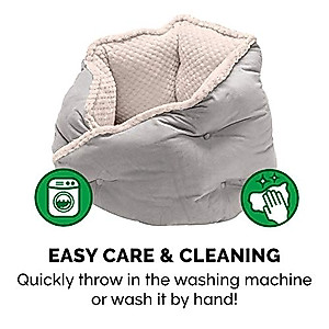 Furhaven 24" Round Medium Dog Bed Minky Plush & Velvet Calming Hug Nest, Washable - Silver Gray, 24-inch