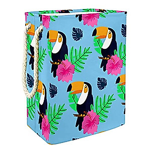 DEYYA Waterproof Laundry Baskets Tall Sturdy Foldable Bird Tropical Print Hamper for Adult Kids Teen Boys Girls in Bedrooms Bathroom
