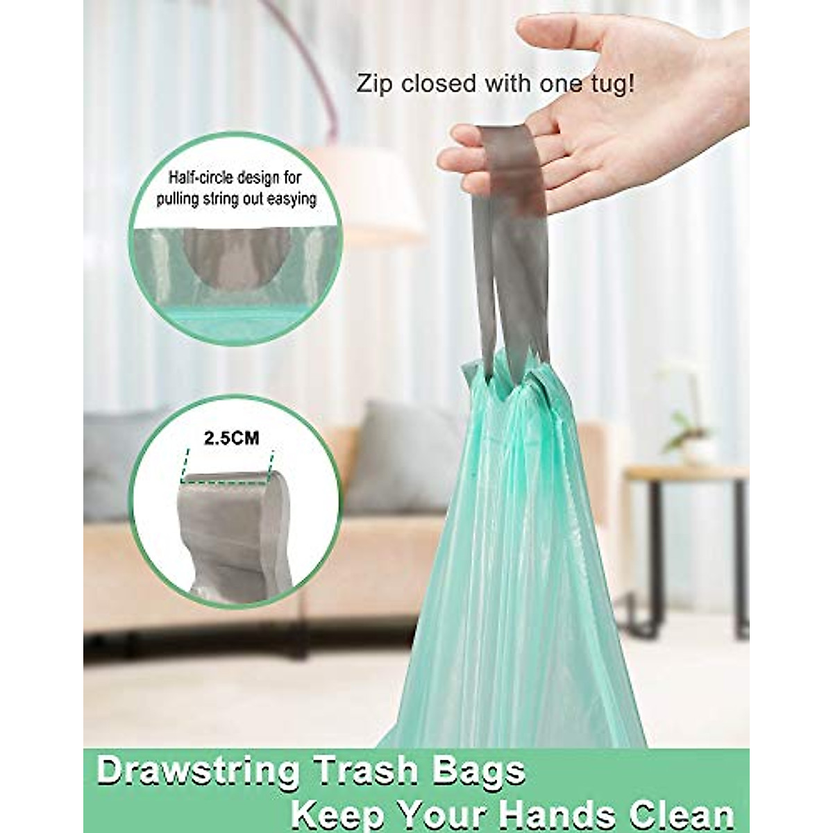 1.2 Gallon Trash Can Liners,125 Counts Drawstring Mini Trash Bags, Strong Small Compostable Trash Bags Small Bathroom Trash Bags for Home Kitchen Office Fit 4.5-5 Liter Trash Can,1-1.5 Gallon (Green)