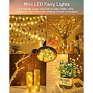 20 Pack Fairy Lights Battery Operated 3.3ft 20 LED Mini String Lights Twinkle Lights Copper Wire Firefly Starry Lights for Mason Jars Wedding Party Christmas Centerpiece Table Decorations, Warm White