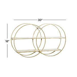 CosmoLiving by Cosmopolitan Metal Round 2 Shelf Wall Shelf, 30" x 6" x 18", Gold