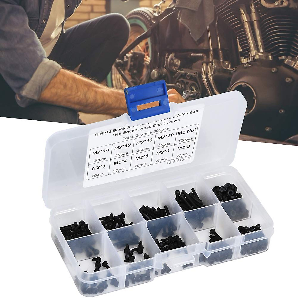 300PCS M2 x 3-20mm 12.9 Grade Black Hex Socket Screw Bolt and Nut Kit Alloy Steel Button Head Socket Bolts