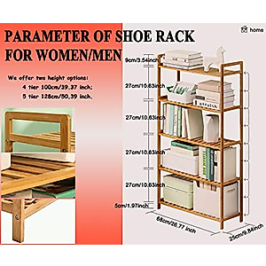 5 Tier Shoe Rack, Adjustable Boot Rack Shelf, Wood Boots Rack for Women, Bamboo Shoe Rack for Adult, Shoes Organizer for Entryway, Design Yourself, 16-20 Pairs, Easy Installation, 50"H x 10"W x 27"L