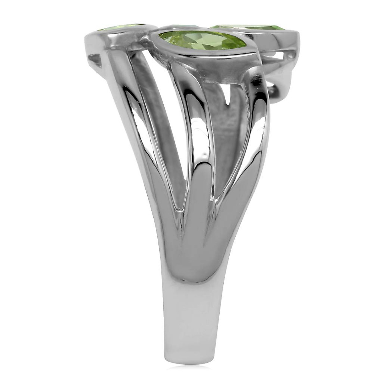 Silvershake 1.59ct. 5 Stone Natural Marquise Shape Peridot 925 Sterling Silver 3 Lines Leaf Ring Size 10