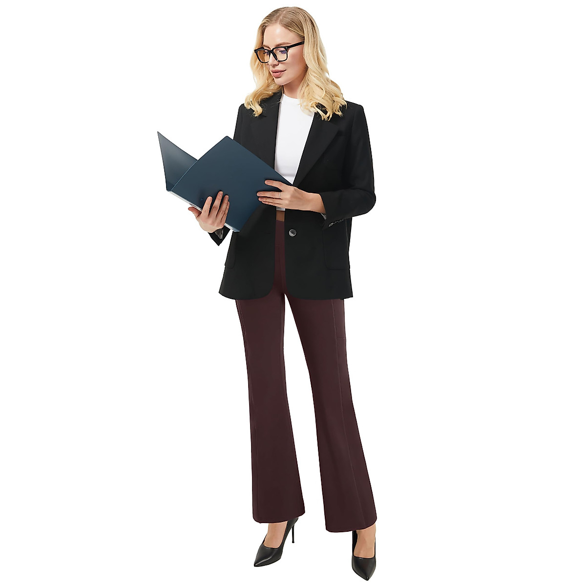 AFITNE Fleece Lined Pants Women Flare Leggings Bootcut Straight Leg Yoga Pants High Waisted Winter Warm Thermal Pants with Pockets-Brown-M