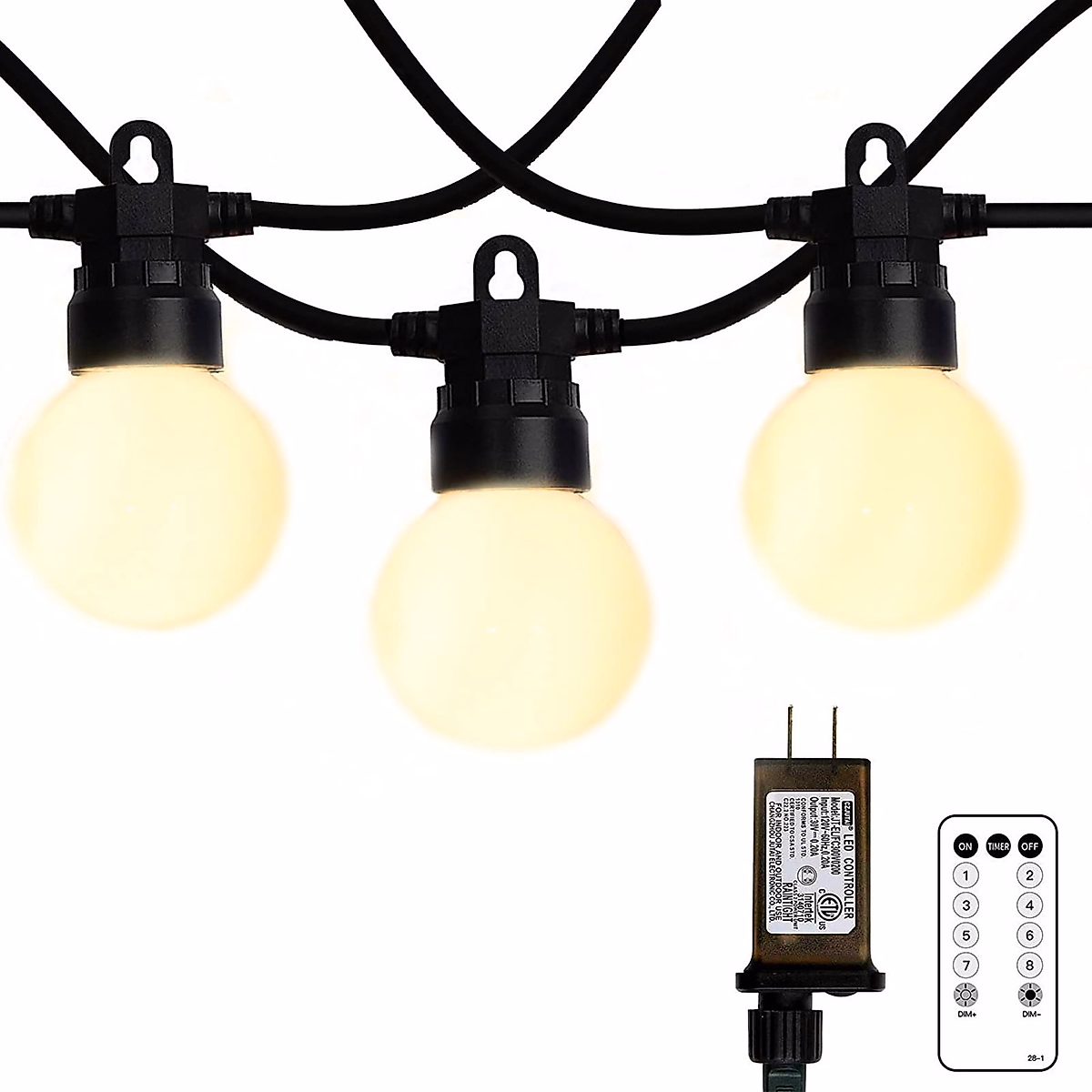 ENCHANT Outdoor String Light 43 FT Strand –LED Lights with 20 Bulbs (2 LED Chips Spare), Weatherproof Connectable Hanging for Patio Garden Bistro Café Night Party Decoration Warm White G50-G1