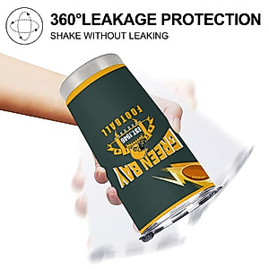 Custom Green Bay Tumbler 20oz Stainless Steel with Lid & Straw Personalized Football Fans Gifts for Women Men Travel Cup Insulated Tumbler Add Name Number