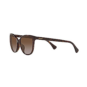 Ralph by Ralph Lauren Women's Ra5282u Universal Fit Cat Eye Sunglasses, Dark Havana/Gradient Brown Polarized, 55 mm