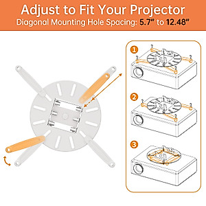 JOY worker Universal Projector Ceiling Mount Bracket Holder Fits Flat or Sloped Ceiling, Full Motion Projector Mount with Extending Arms for Home and Office, White